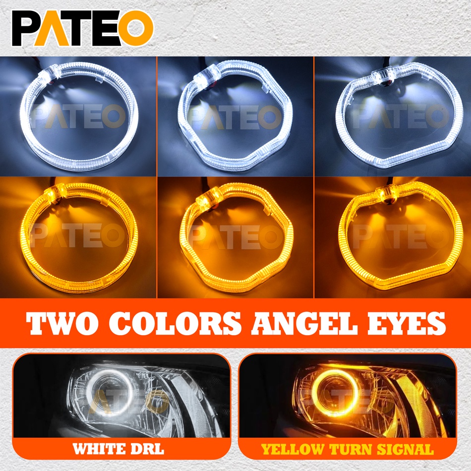 Fiber Optic Angel Eyes For Headlight Projector White DRL Yellow Turn ...
