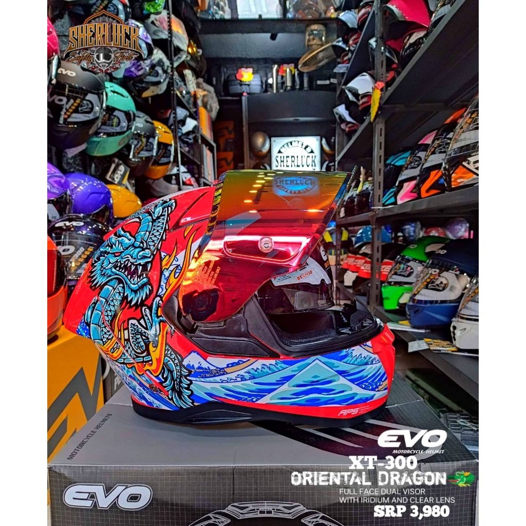 EVO XT-300 ORIENTAL DRAGON Dual Visor Full Face Helmet With Free Clear ...