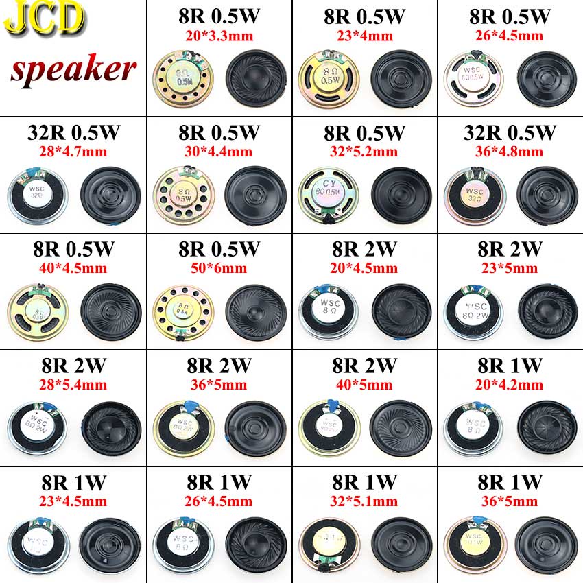 JCD 1PCS 8 ohm 0.5W 1W 2W Horn Loud Speaker 32R 8R 0.5/1/2W 20mm 23mm 26mm 28mm 30mm 32mm 36mm ...
