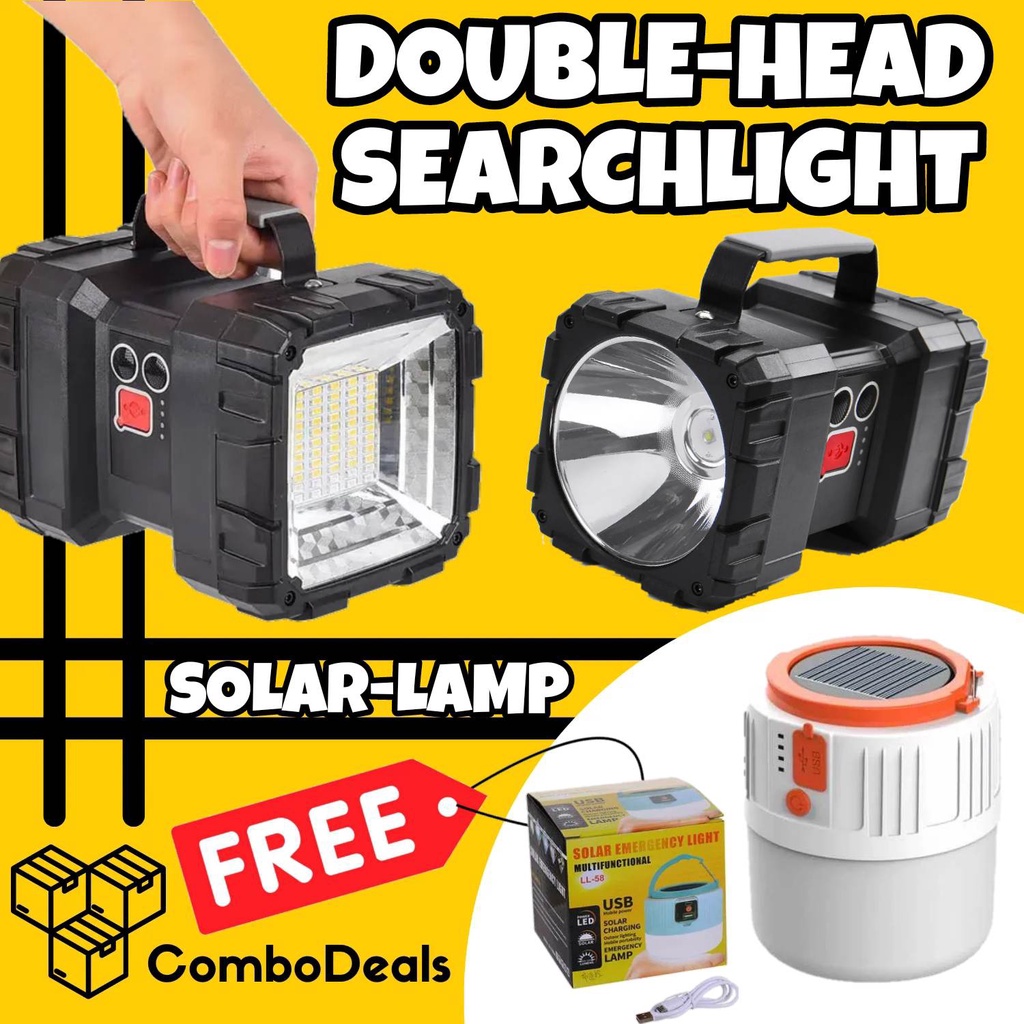 Waterproof Rechargeable Double Head Searchlight with FREE Solar Camping ...