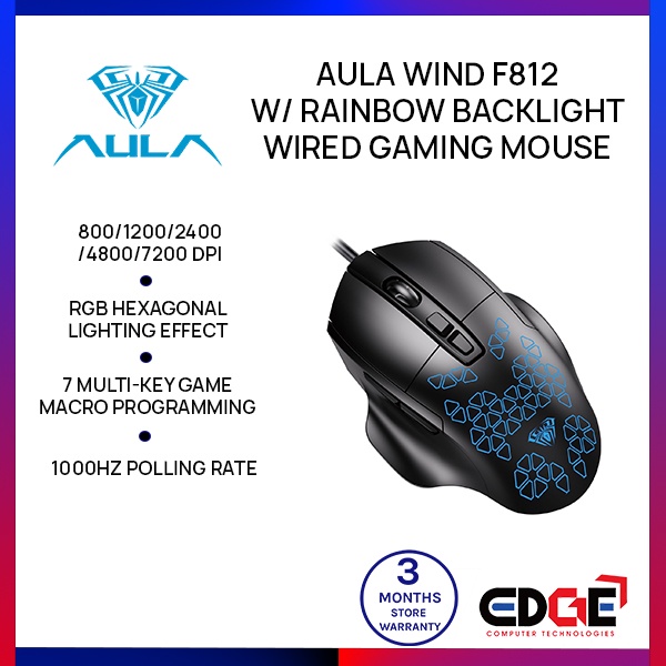 EDGE | AULA Wind F812 with Rainbow Backlight Wired Gaming Mouse ...
