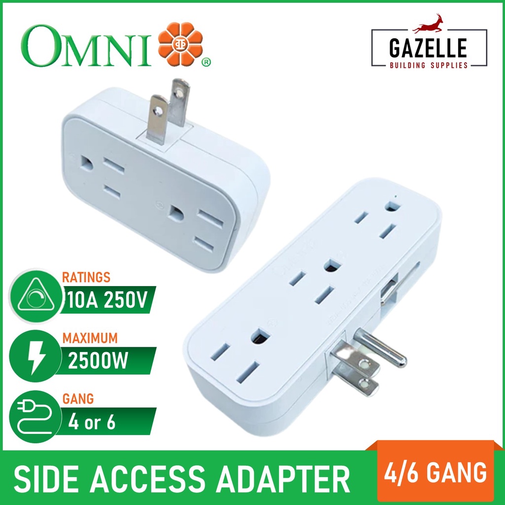 Omni Side Access Multiple Socket Adapter 4 Gang / 6 Gang 10A 250V max ...