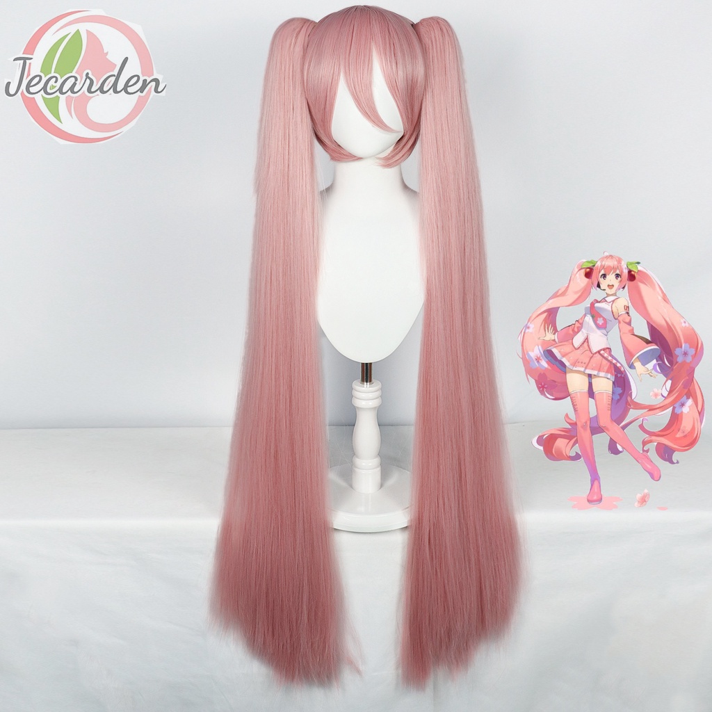 Jecarden Hatsune MIKU Cosplay Wig Miku 120cm Long Pink Hair Clips 2 ...
