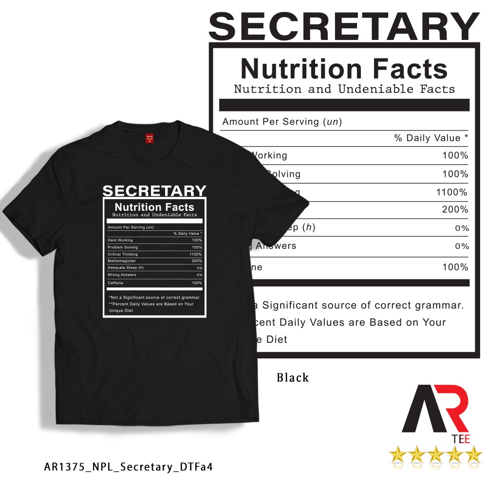 AR Tees Secretary Nutrition Facts Customized Shirt Unisex T-shirt for ...