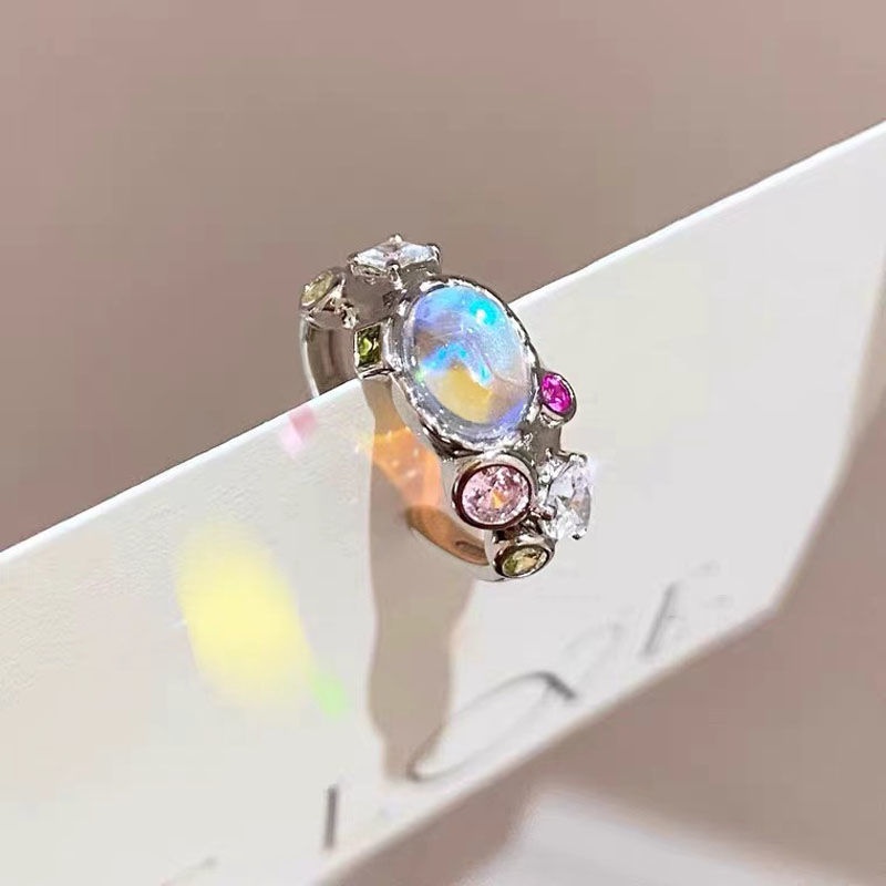 Color Personality Irregular Ring Girls New Mermaid Ji Opal Moonstone ...