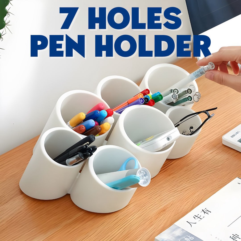 BYJ 7 Holes Pen Holder Multi-Room Organizer Wall-Mounted Hanging ...
