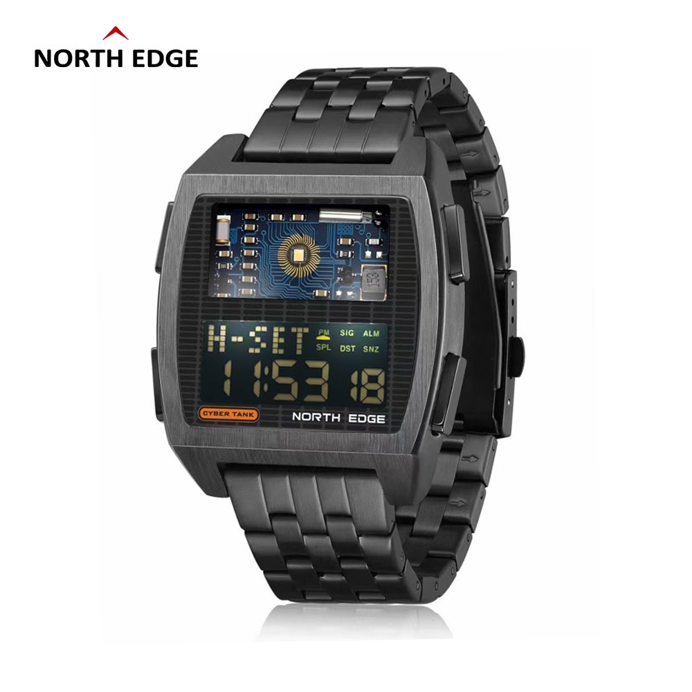 NORTH EDGE Cyber Tank Men Digital Watch Retro Industrial Metal Style ...