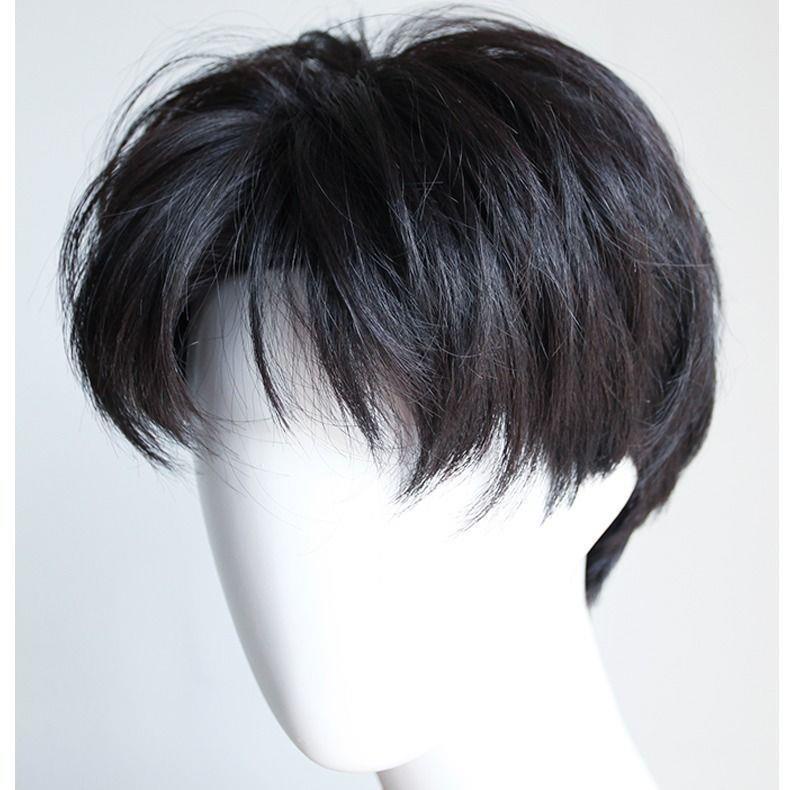 Men s wig Korean version handsome middle part bangs short straight hair ...