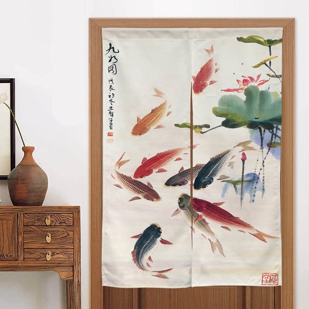 Japanese Noren Koi Fish Tapestry Bedroom Divider Door Curtain Nine Fish ...