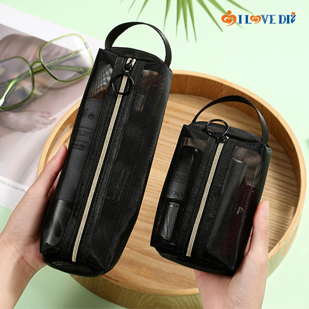 Fashion Black Dot Transparent Mesh Cosmetic Bag/ Women Travel Makeup ...