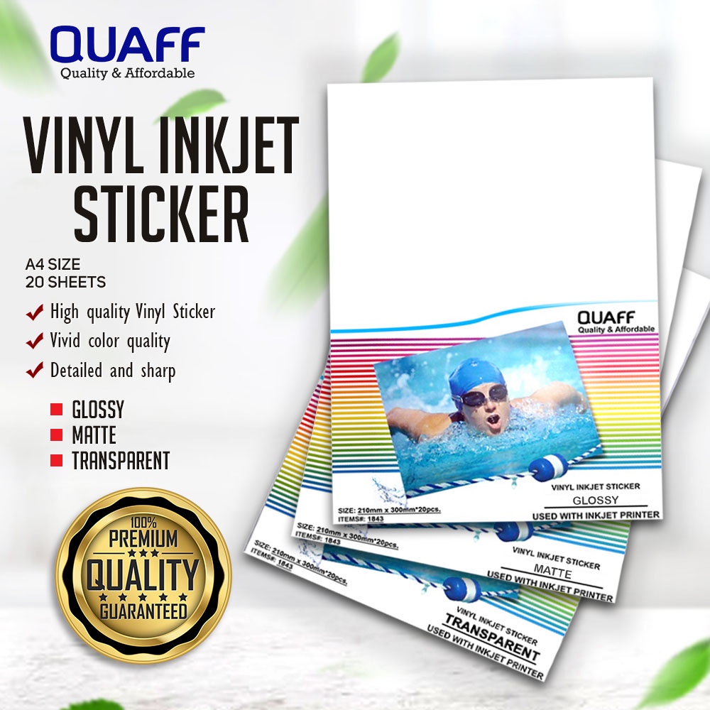 QUAFF Vinyl Inkjet Sticker A4 Size (Glossy / Matte / Transparent ...