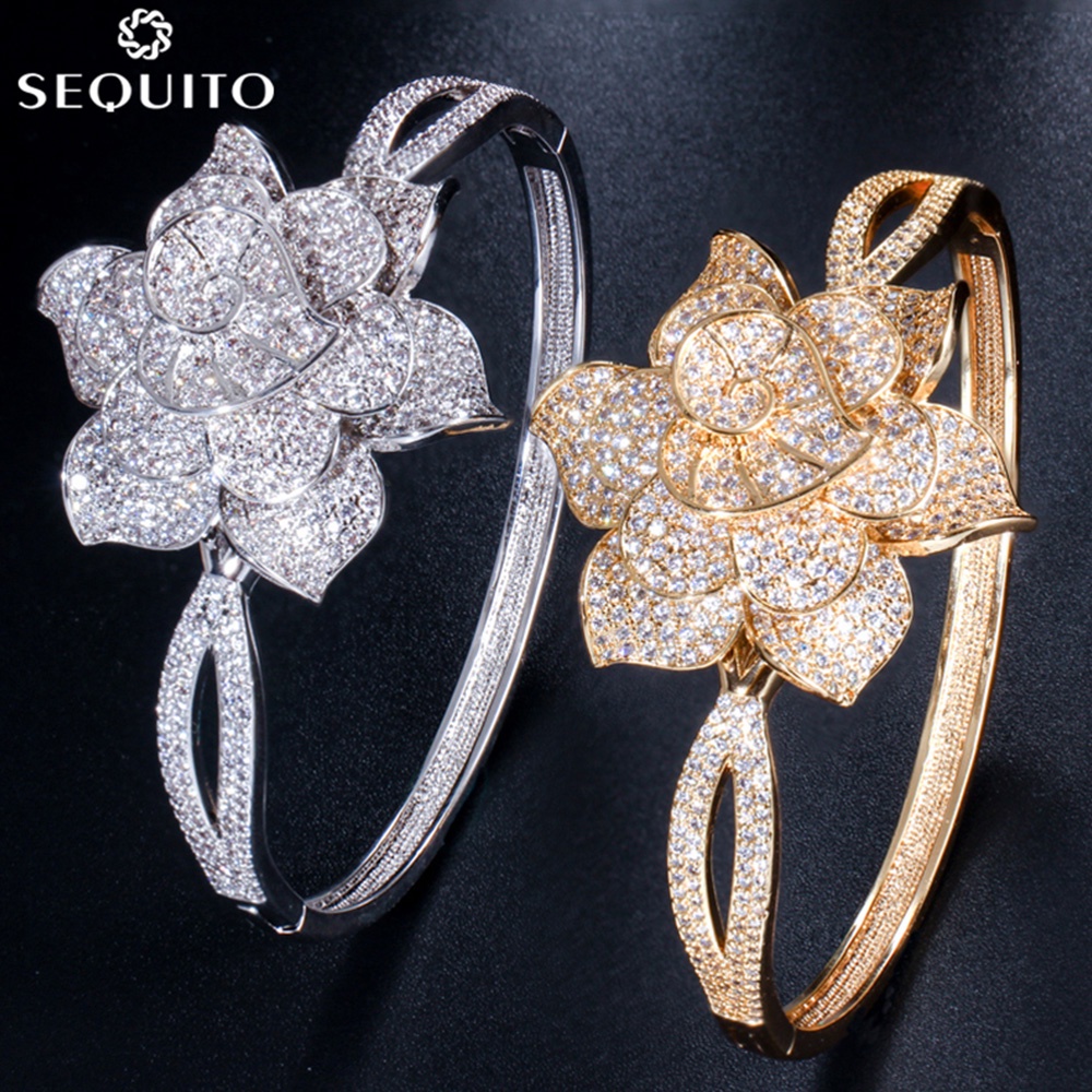 SEQUITO Luxury Exquisite Bracelet Jewelry Yellow Gold Silver Plated ...