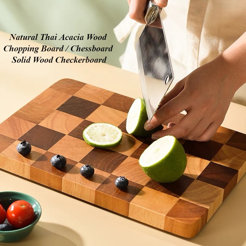 Solid Wood Checkerboard Natural Thai Acacia Wood Chopping Board Steak ...