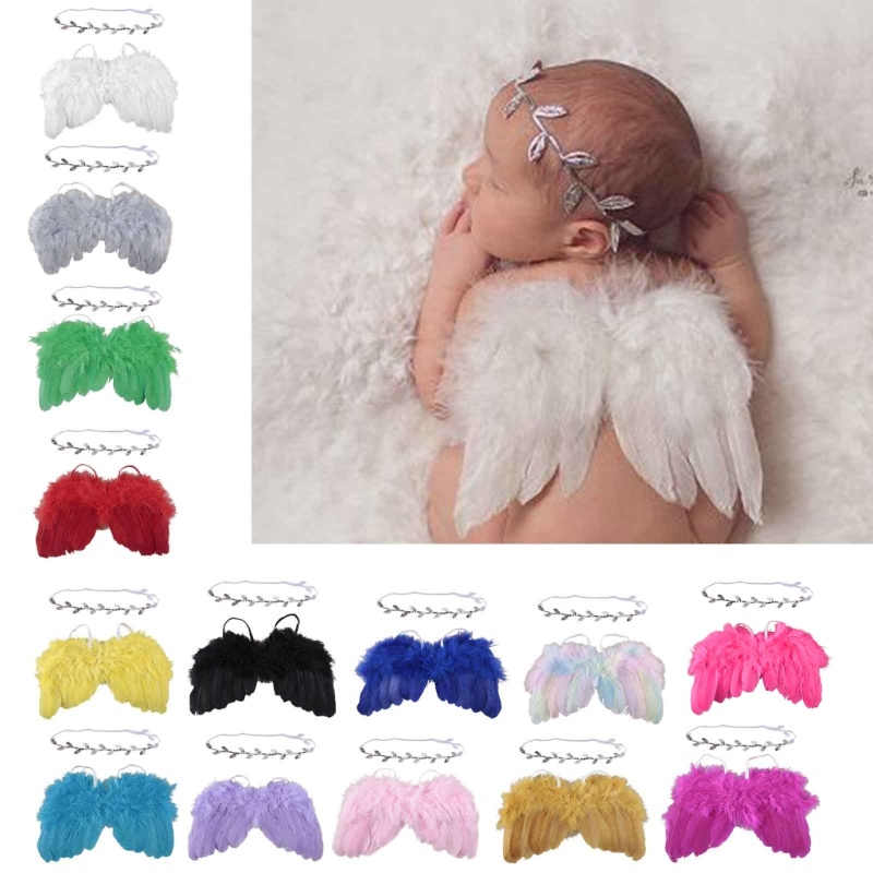 Uein Cosplay Angel Fairy Wings Photography Props Leaves Headband Baby ...
