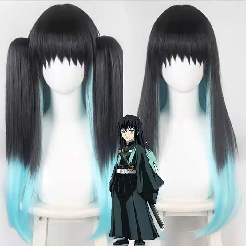cosplay Wig Demon Slayer Tokito Muichiro cos Black Gradient Double ...