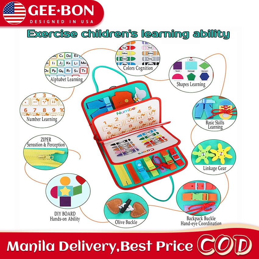 GEEBON Kids Busy Board Zip Button Lace Up Tool Toy Montessori Dress ...