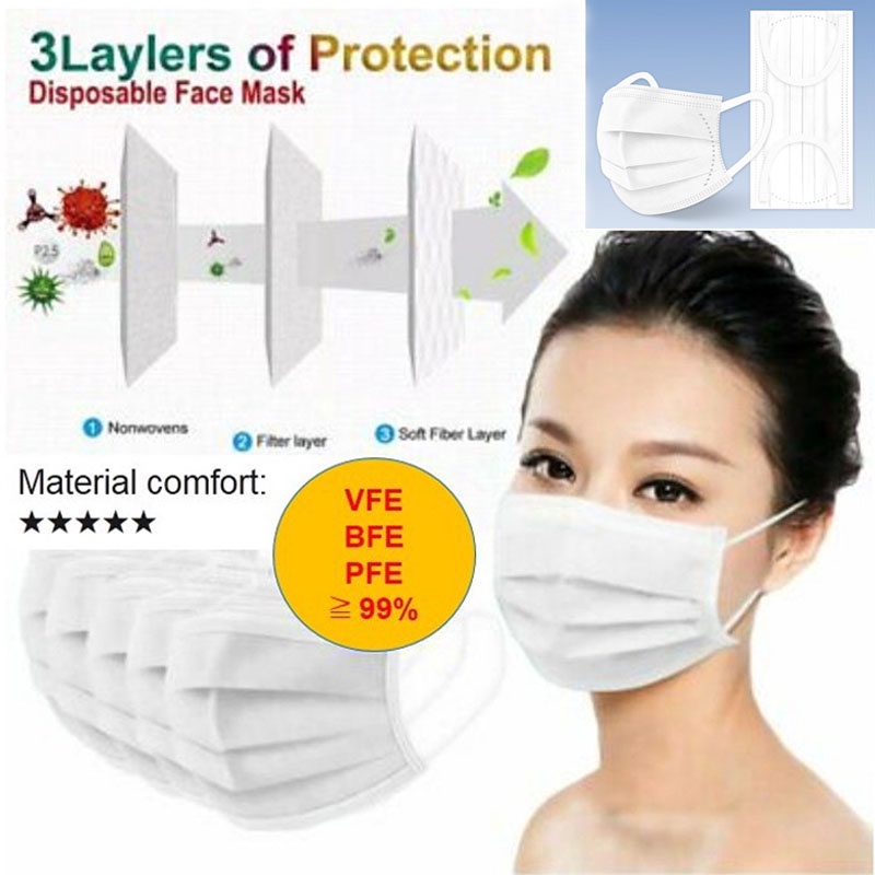 Mask 3 Layer 50Pcs Earloop Face Mask Adult Size with Ear Loop Mask Anti ...