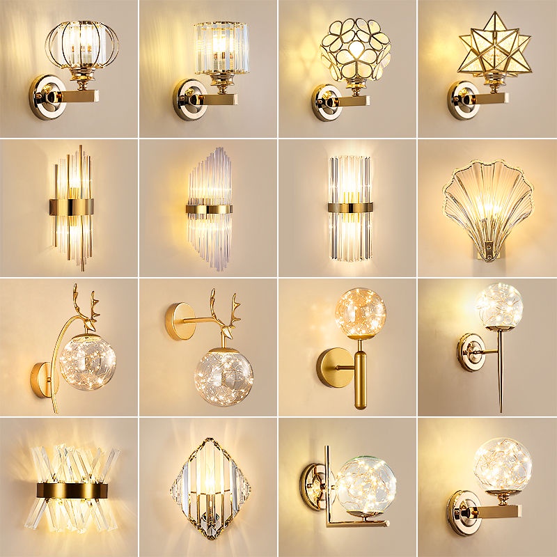 Bedroom wall lamp Bedside wall lamp Modern simple crystal wall lamp ...