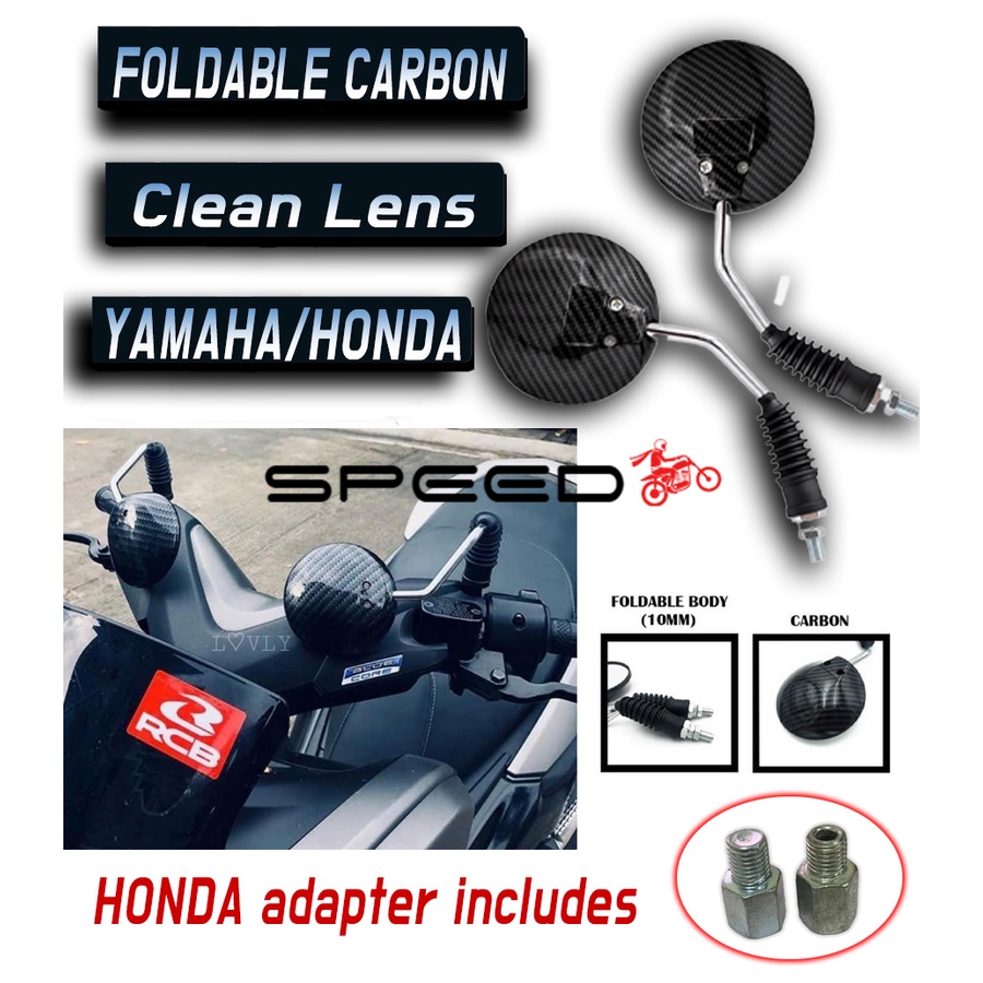 SP FOLDABLE CARBON SIDE MIRROR UNIVERSAL YAMAHA Clean Lens Adjustable ...