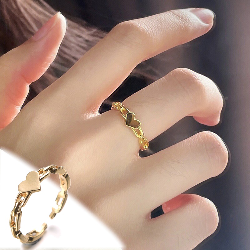 Korean Style Metal Chain Love Heart Rings for Women Girls/ Elegant Gold ...