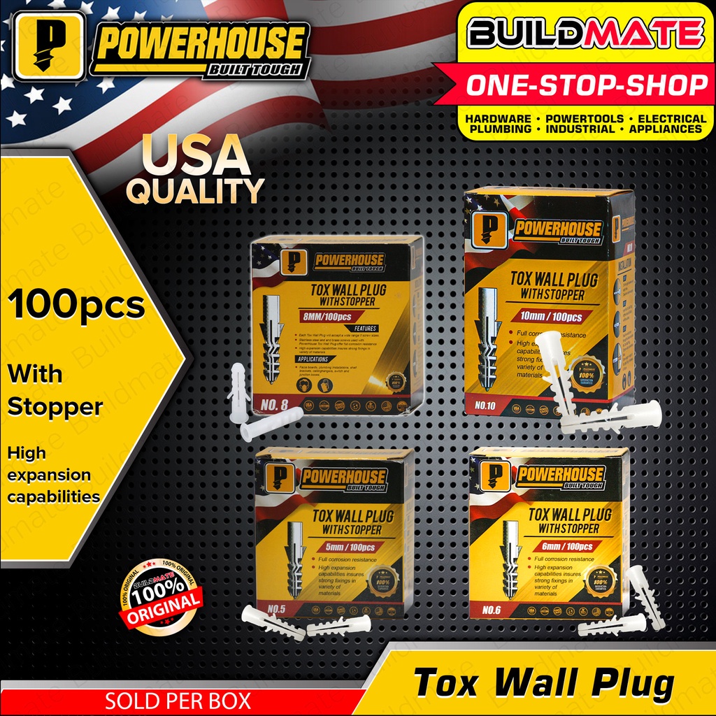 Buildmate x POWERHOUSE Tox Wall Plug with Stopper 100PCS #5 | #6 | #8 ...