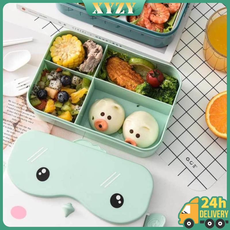 Square Insulation Partition Lunch Box Cartoon Plastic Four Square Lunch ...