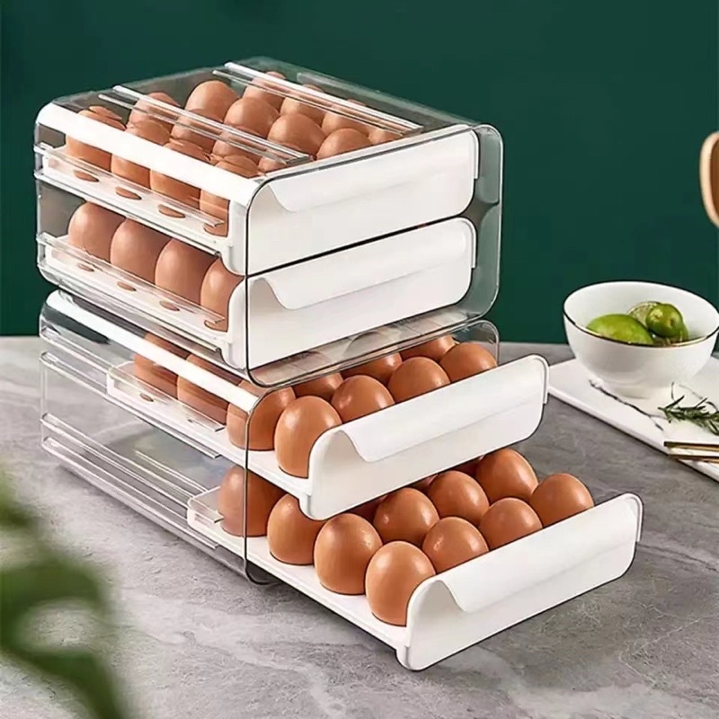 32 Grid Double-Layer Drawer Type Keep Fresh Storage Box Transparent Egg ...