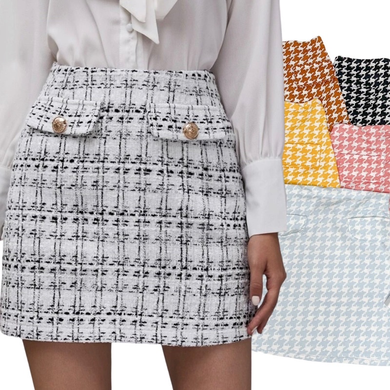 Jt 99saleshop Lory Ditsy French Bodycon High Waist Plaid Tweed Mini Skirt Shopee Philippines