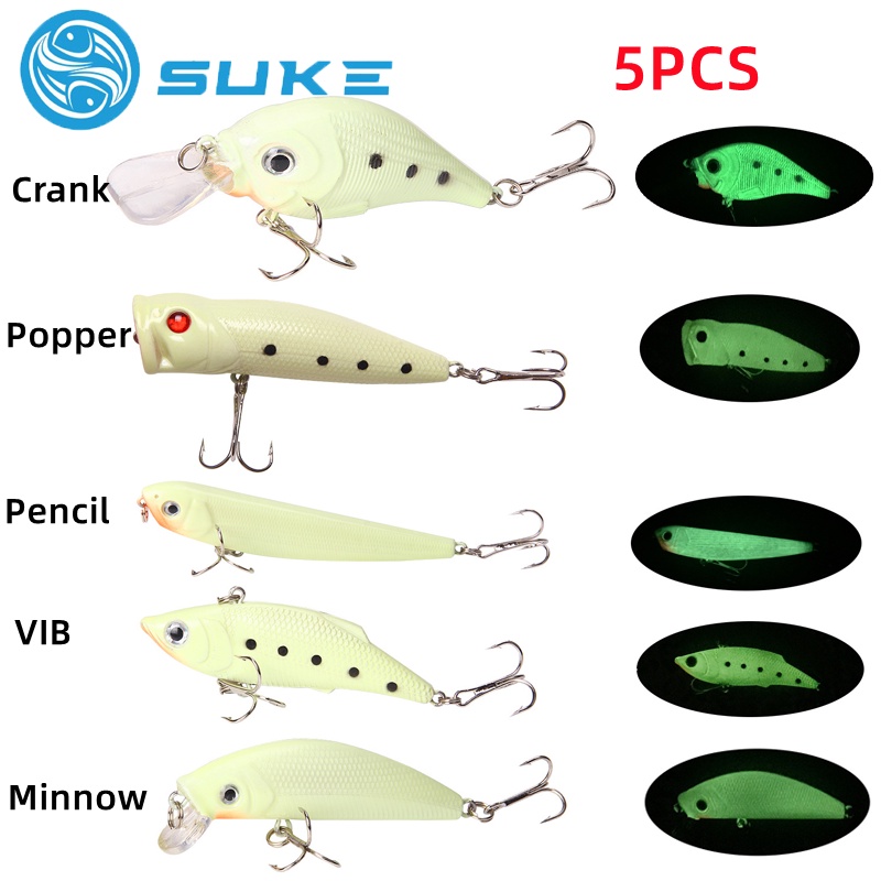SUKE 5pcs Fishing Lures Set Hard Luminous Fake Artificial Bait Kit ...