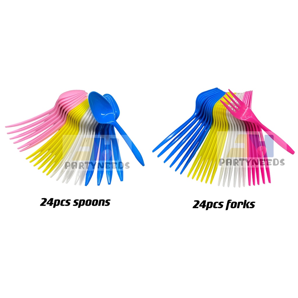 24Pcs/Pack Disposable Colorful Plastic Fork Spoon Birthday Party ...