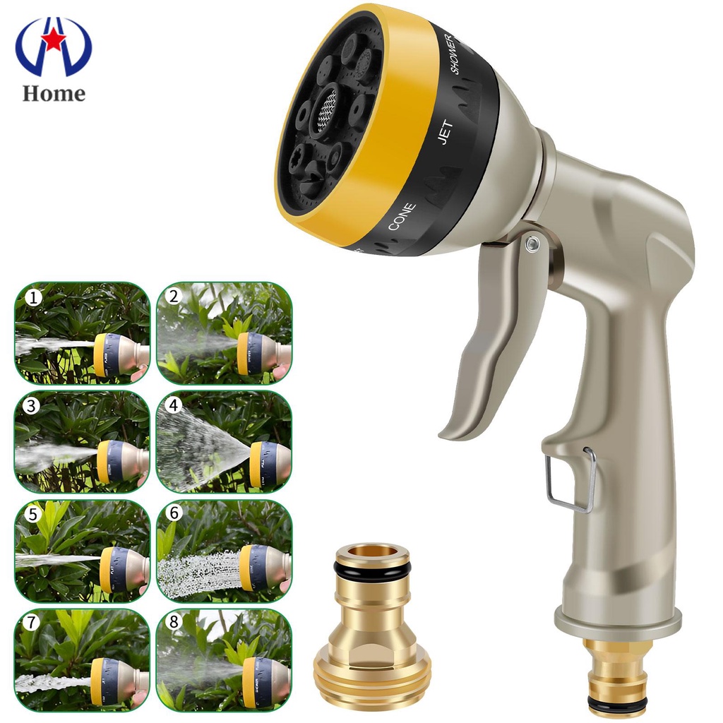 Garden Hose Nozzle Heavy Duty Water Hose Sprayer with 8 Adjustable ...