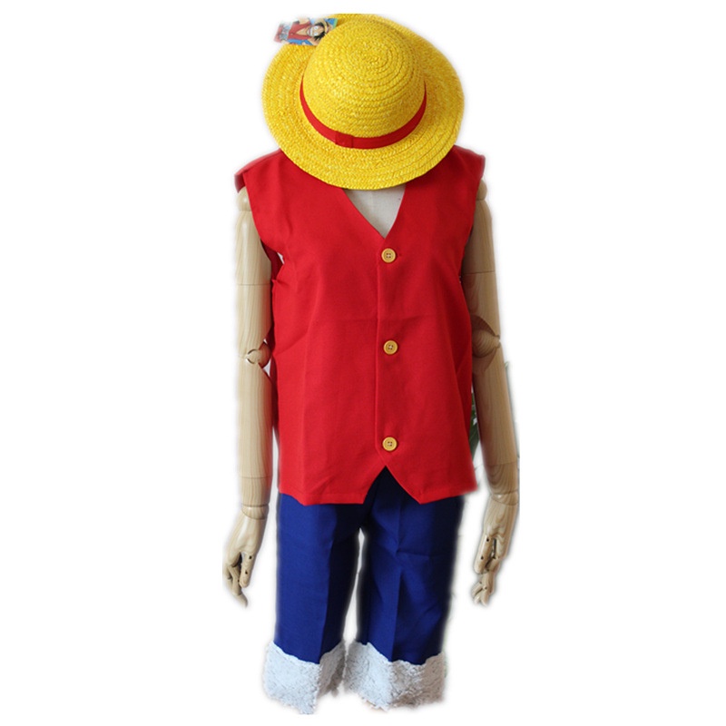Japanese One Piece Cosplay Set Anime Monkey D Luffy Vest and Pants Red ...