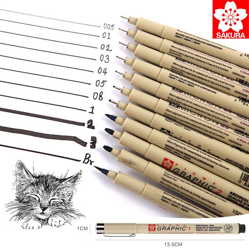 12Pcs Sakura Pigma Micron Art Markers Pens Drawing Waterproof Sketch ...