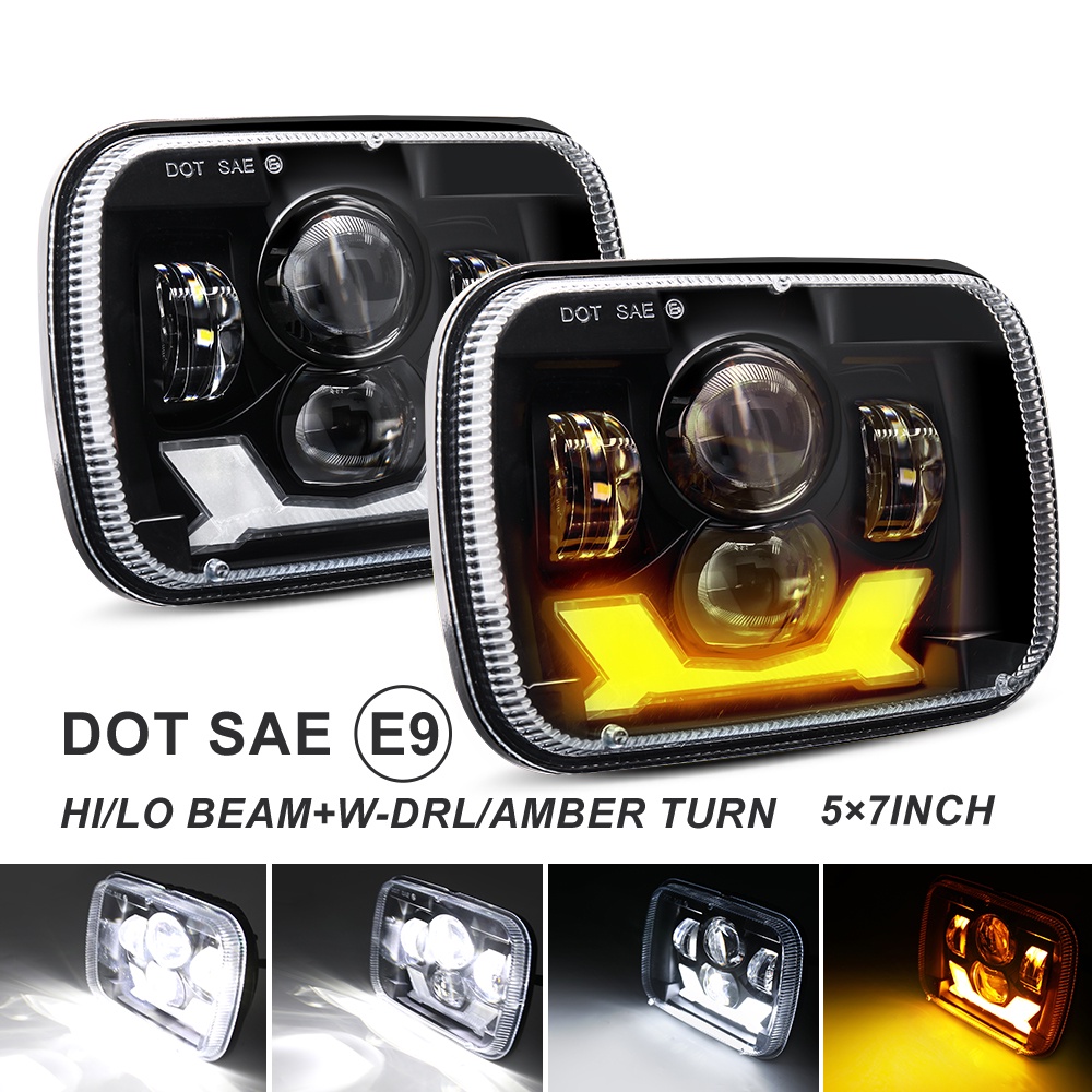 5x7" LED Headlight Hi-Low Beam Halo DRL Turn SignalWhite Yellow Spot ...