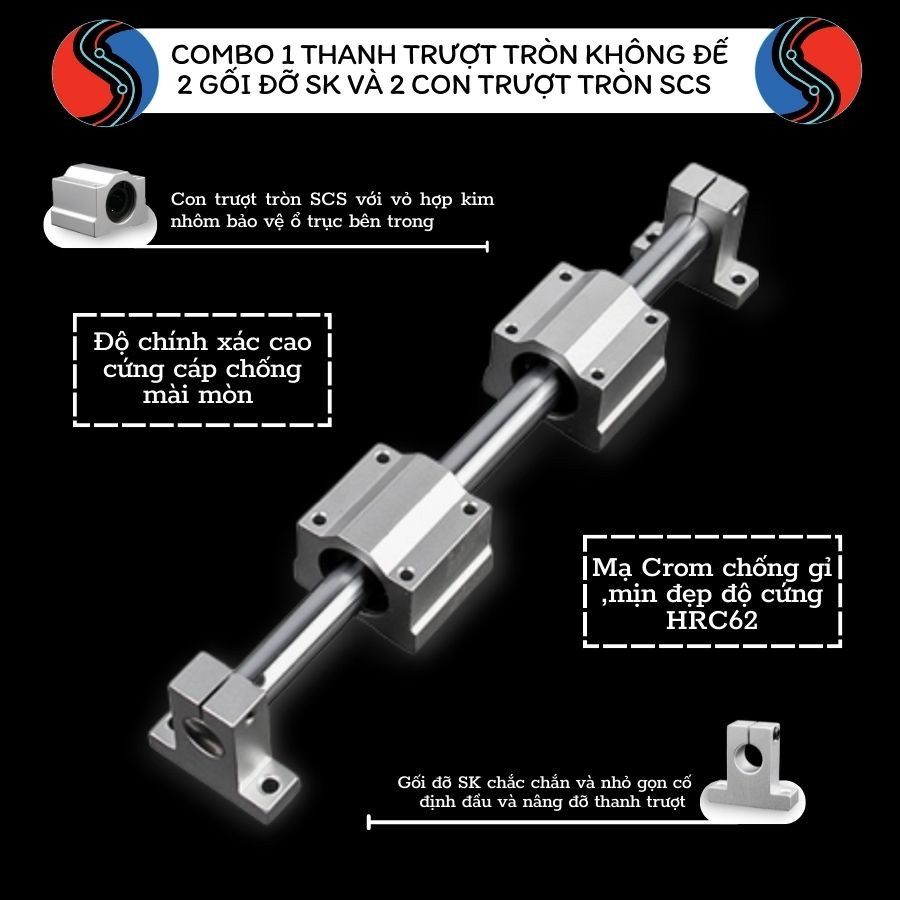 Round slide rail without base 20, 1.5 meters long, 2 SCS20UU sliders ...