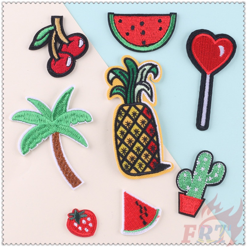 ☸ Plants & Fruits Iron on Patches ☸ 1Pc Pineapple / Cherry / Watermelon / Strawberry / Cactus ...