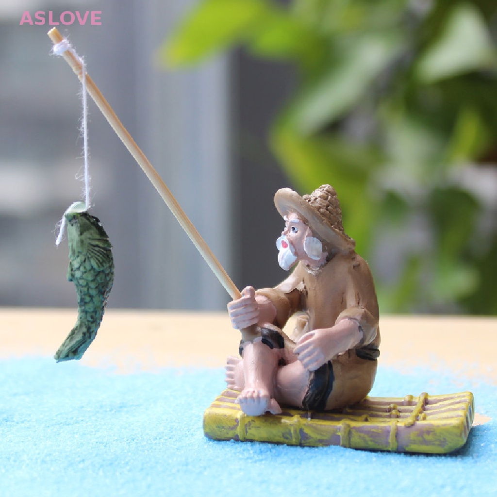 ASLOVE Fishing Old Man Resin Figure Statue Garden Ornament Micro ...