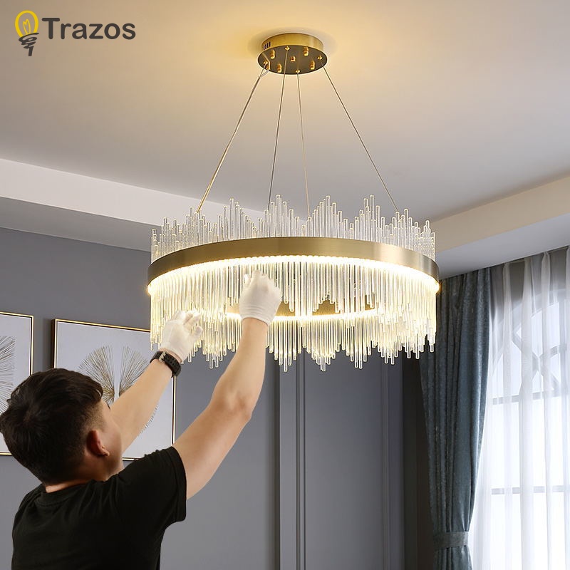 Trazos Modern Round Crystal Chandelier For Dining Room Rectangle Design ...