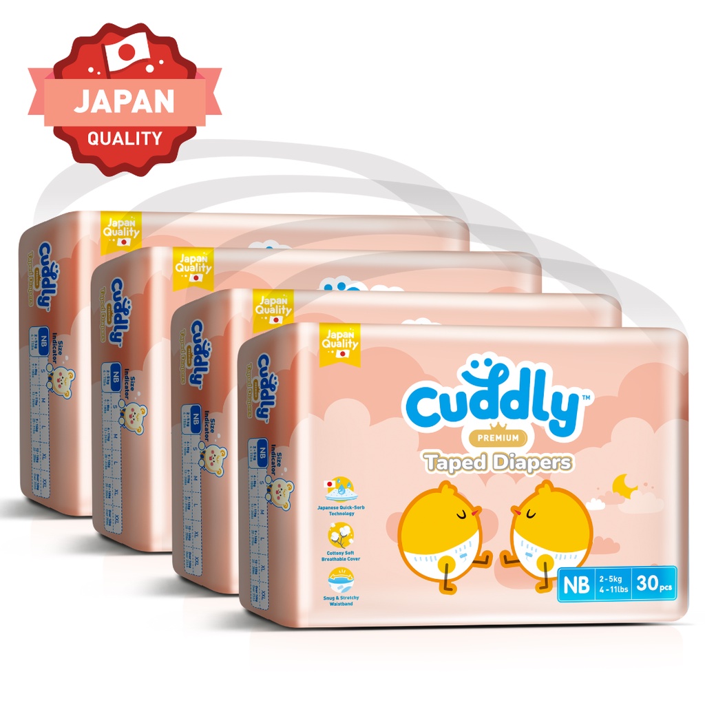 NEW Cuddly Premium Tape Japanese Baby Diaper NEWBORN - 30pcs x 4-Pack ...