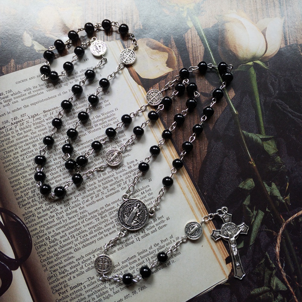 Catholic Black Glass Beads Chain Exorcism Cross Crucifixion Saint ...