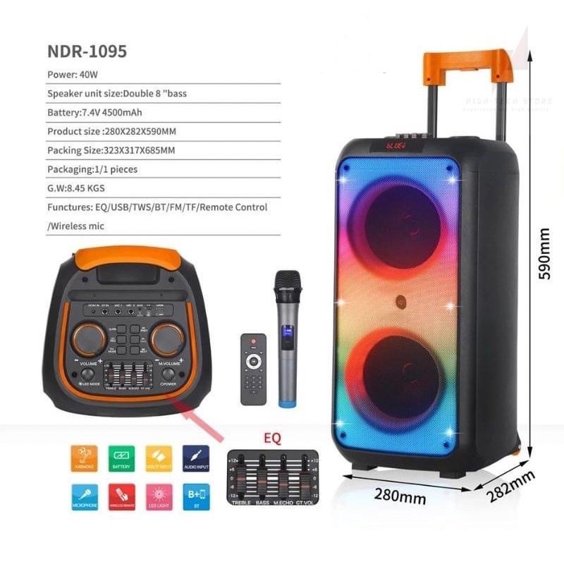 NEW! NDR-1095 16 inch EQ Portable Wireless Trolley High Power bluetooth Speakers Free wireless ...