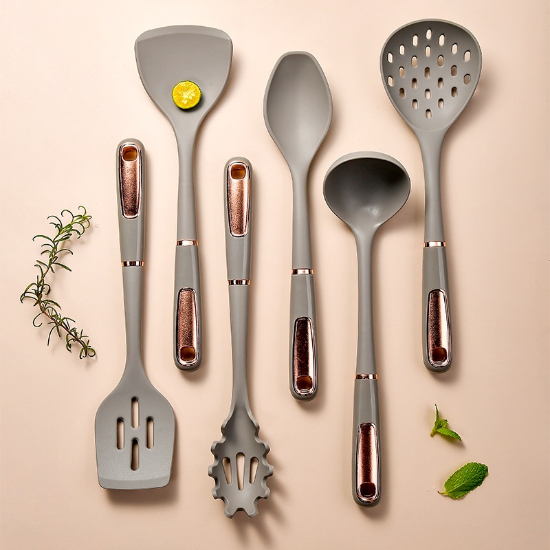 Grey Silicone Kitchenware Set Non-Stick Spatula Kitchen Utensils Leak ...