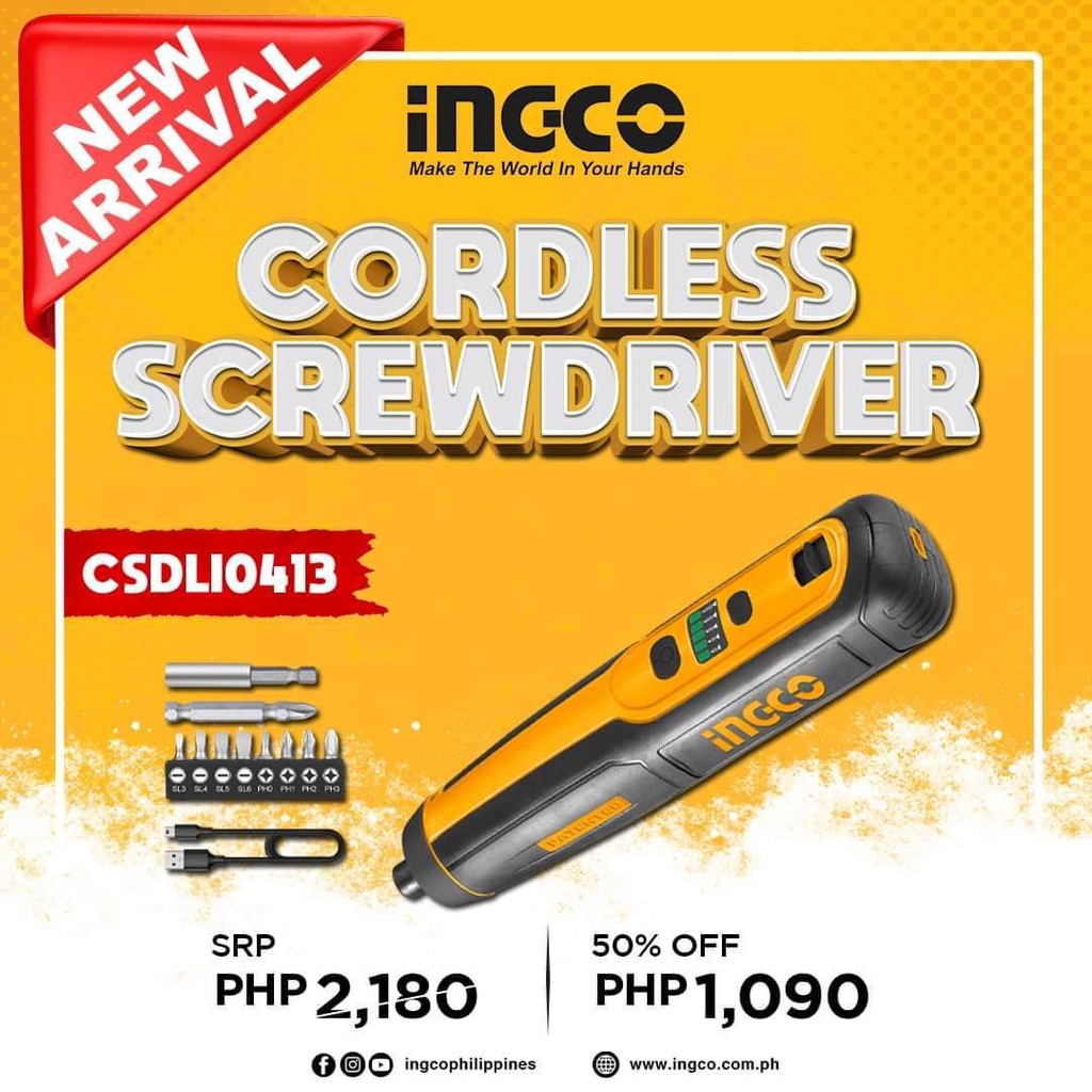 INGCO - CORDLESS SCREWDRIVER (CSDLI0413) MERVILLE | Shopee Philippines