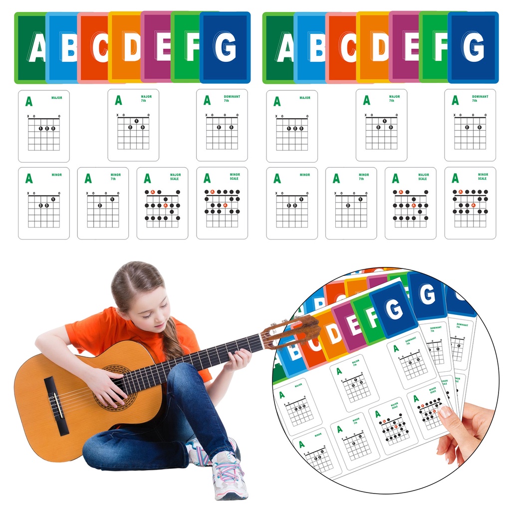 Guitar Chord Fingering Charts Scale Learning Cards 49 Flash For ...