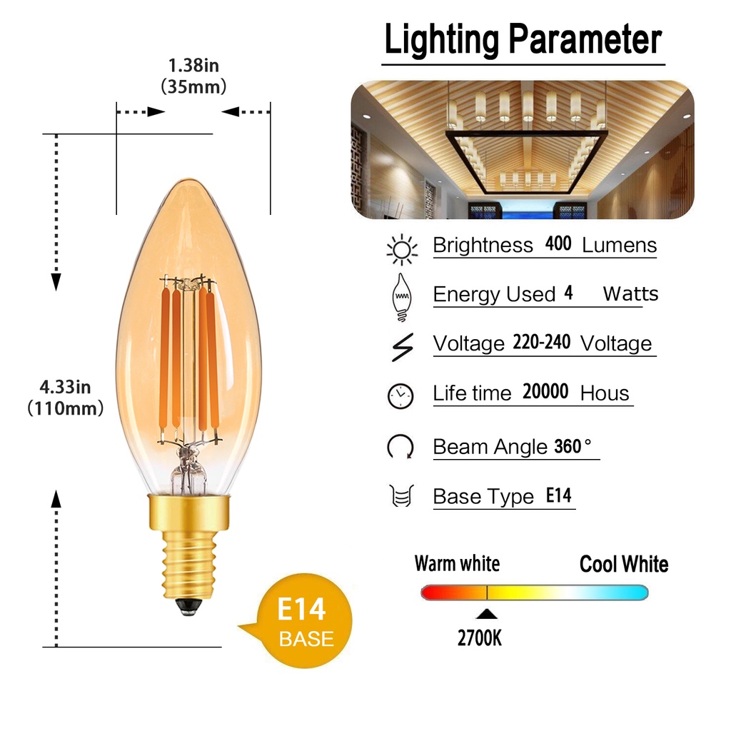 Vitange E12 E14 E27 LED Edison Bulbs 1W 2W 3W 4W 6W 8W LED Filament Bulb C7 T22 C35 A19 G40 G80 ...