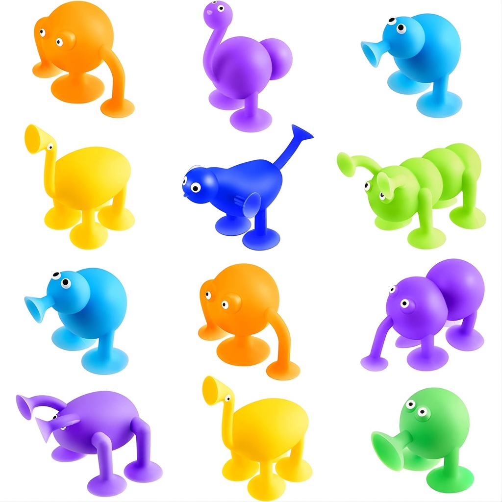 12 Pieces Soft Building Blocks Silicone Suction Toys Window Toys ...