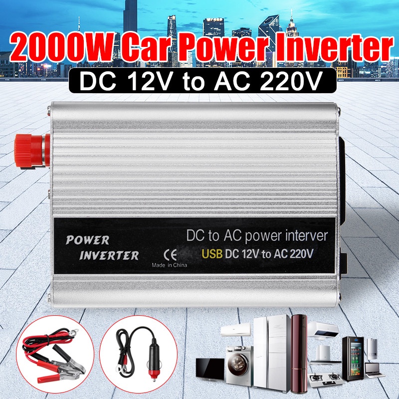 2000W Car Power Inverter Modified Sine Wave DC 12V to AC 220V USB ...