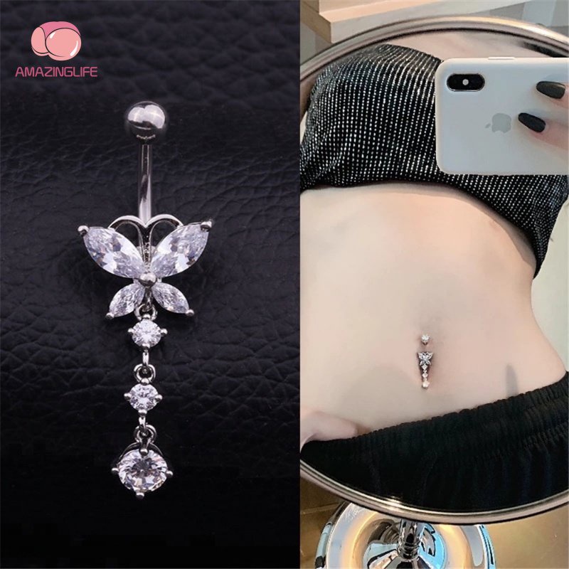 Sexy Women's Crystal Butterfly Stainless Steel Piercing Navel Rings/ Fashion Girls Beach Daily ...