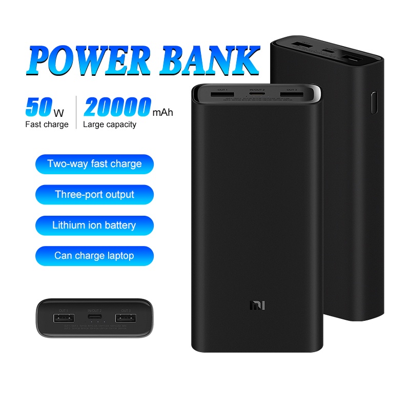 Xiaomi Mi Powerbank 20000mAh 50W Type-C Dual Way Fast Charge 74Wh High Power Support Laptop ...
