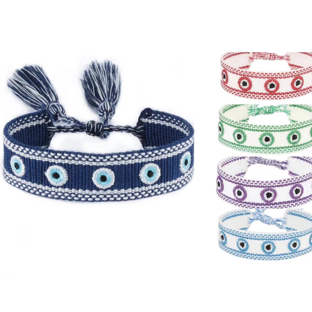 Woven Evil Eyes Bracelets Stackable Wrap Fabric Bracelets | Shopee ...